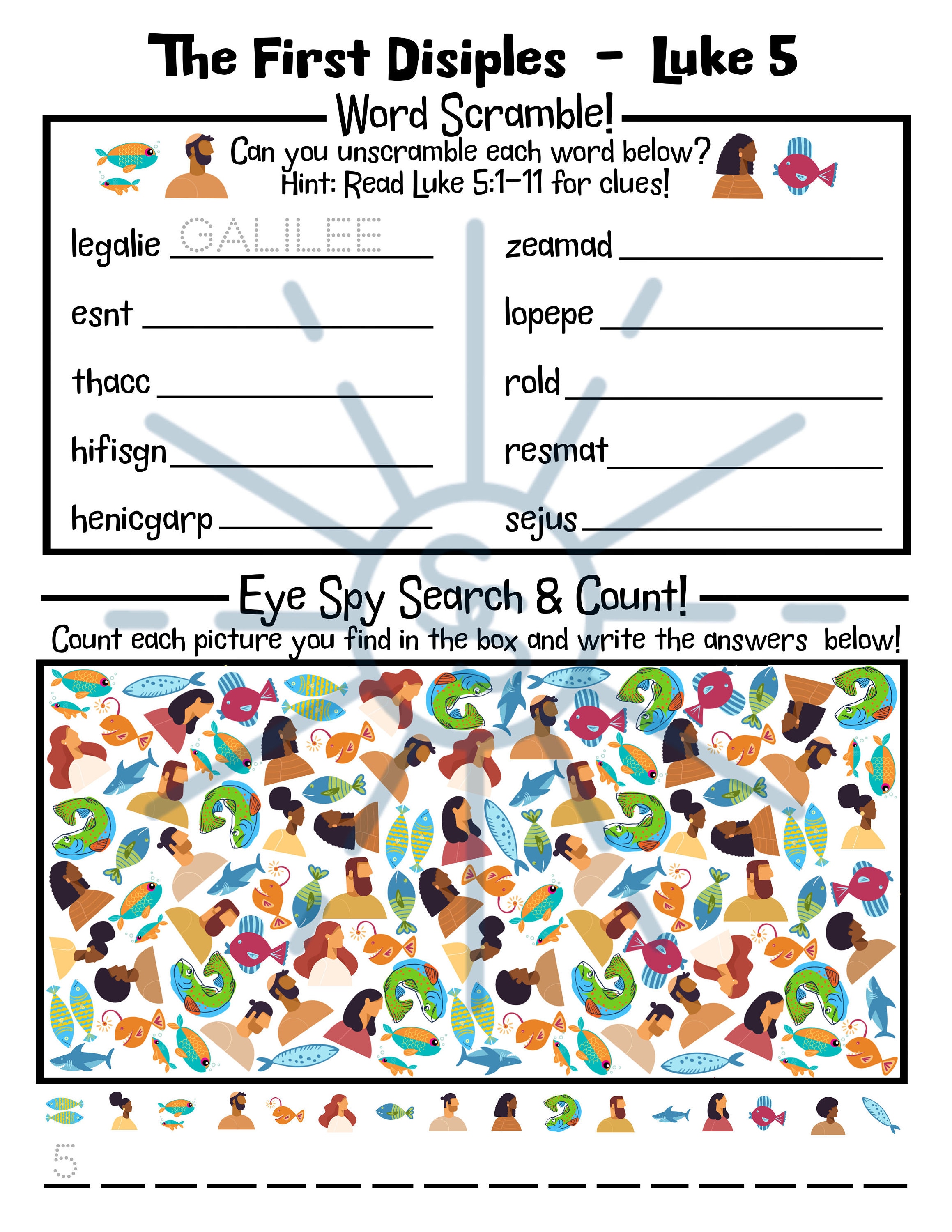 The First Disciples - Luke 5 Word Scramble and Eye Spy - Etsy