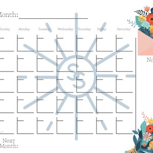 Printable Blank Spring Bouquet Calendar - Etsy