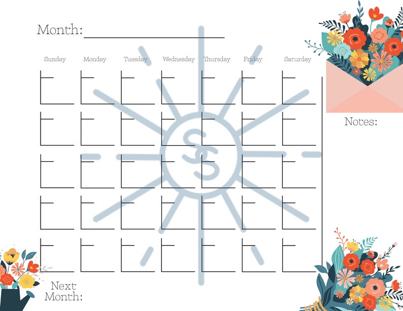 Printable Blank Spring Bouquet Calendar - Etsy