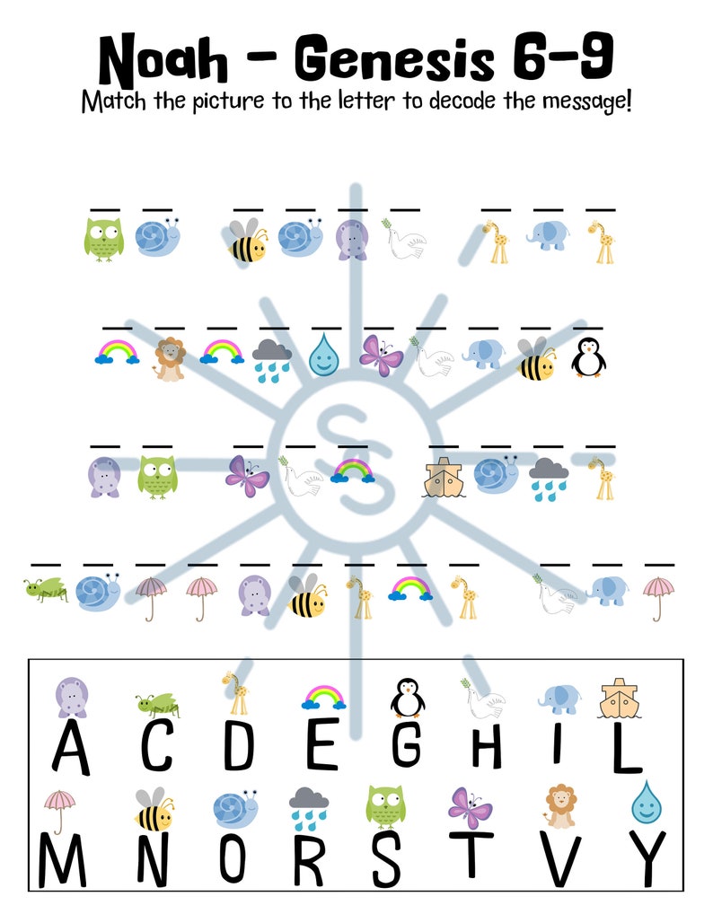 Noah Genesis 6-9 Decoder Activity Sheet - Etsy