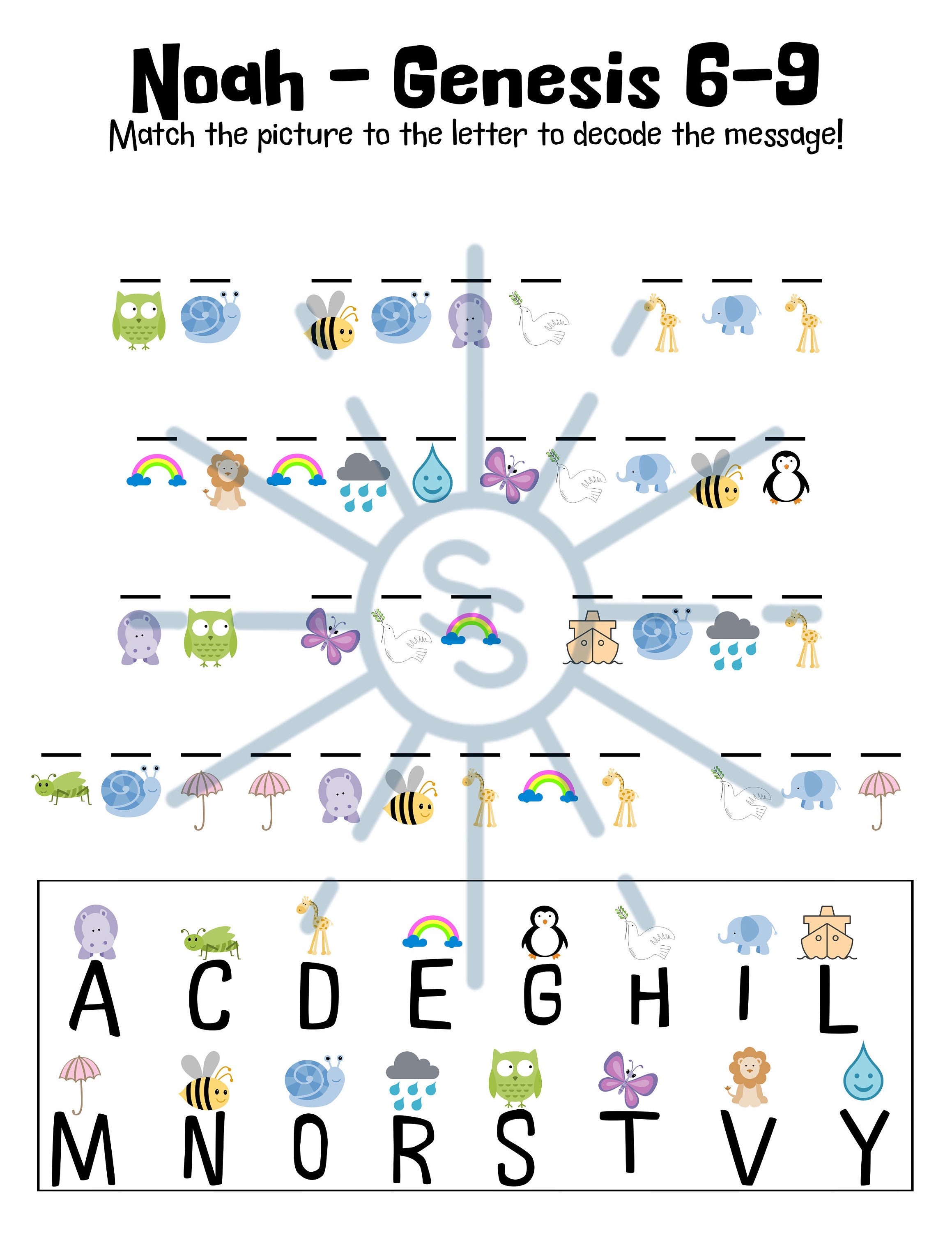 Noah Genesis 6-9 Decoder Activity Sheet - Etsy