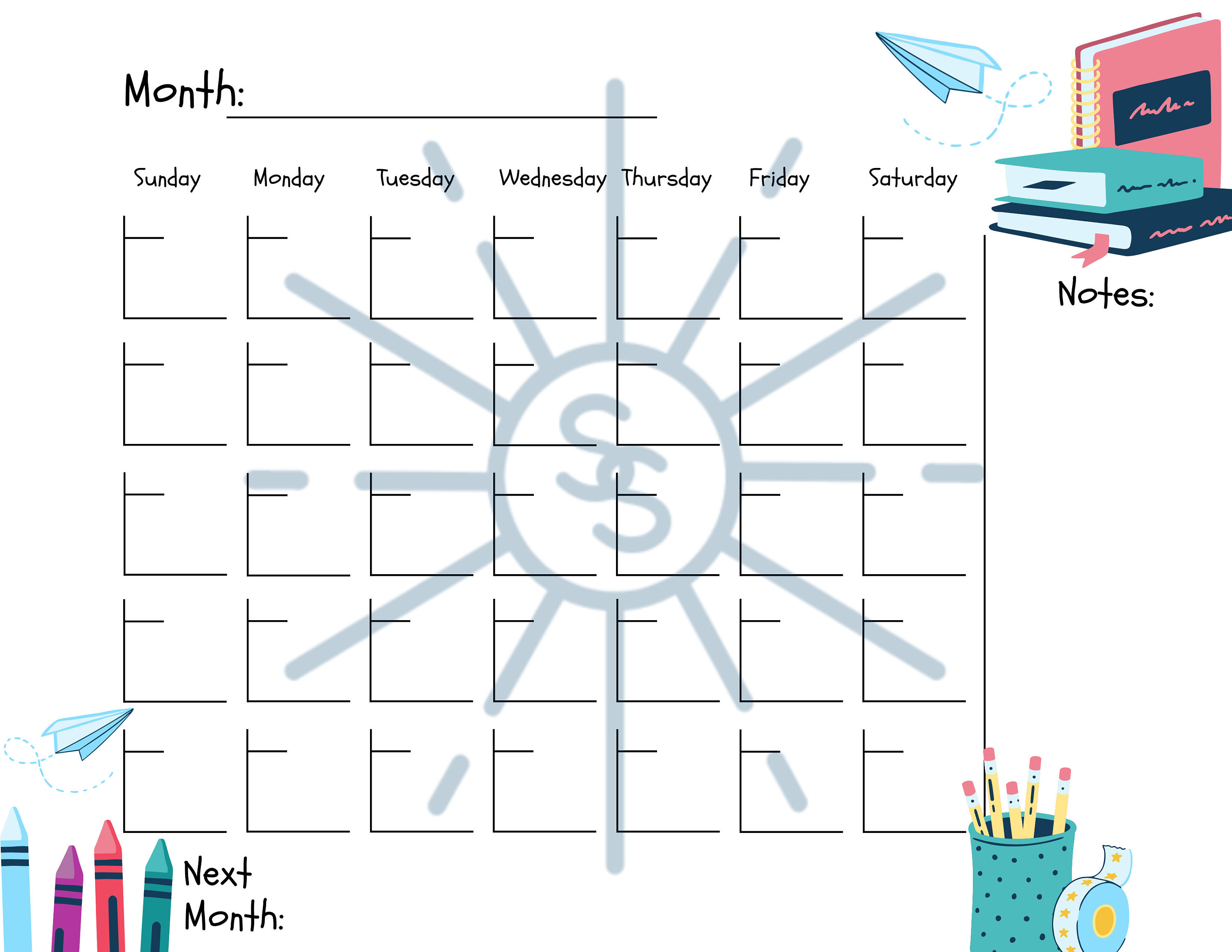 Printable Blank School Themed Calendar - Etsy