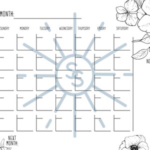 Printable Blank Black & White Floral Calendar - Etsy