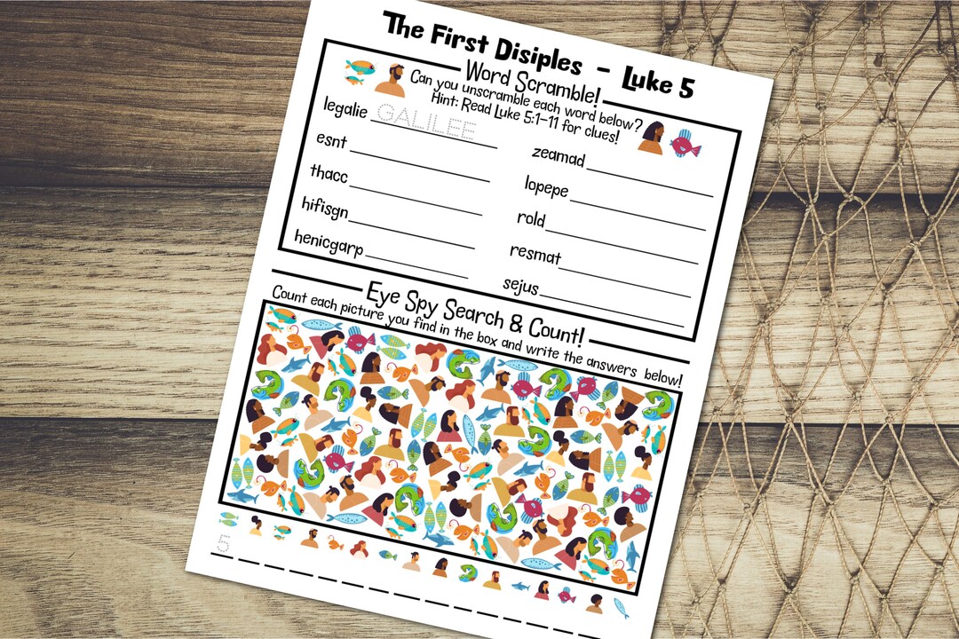 The First Disciples - Luke 5 Word Scramble and Eye Spy - Etsy