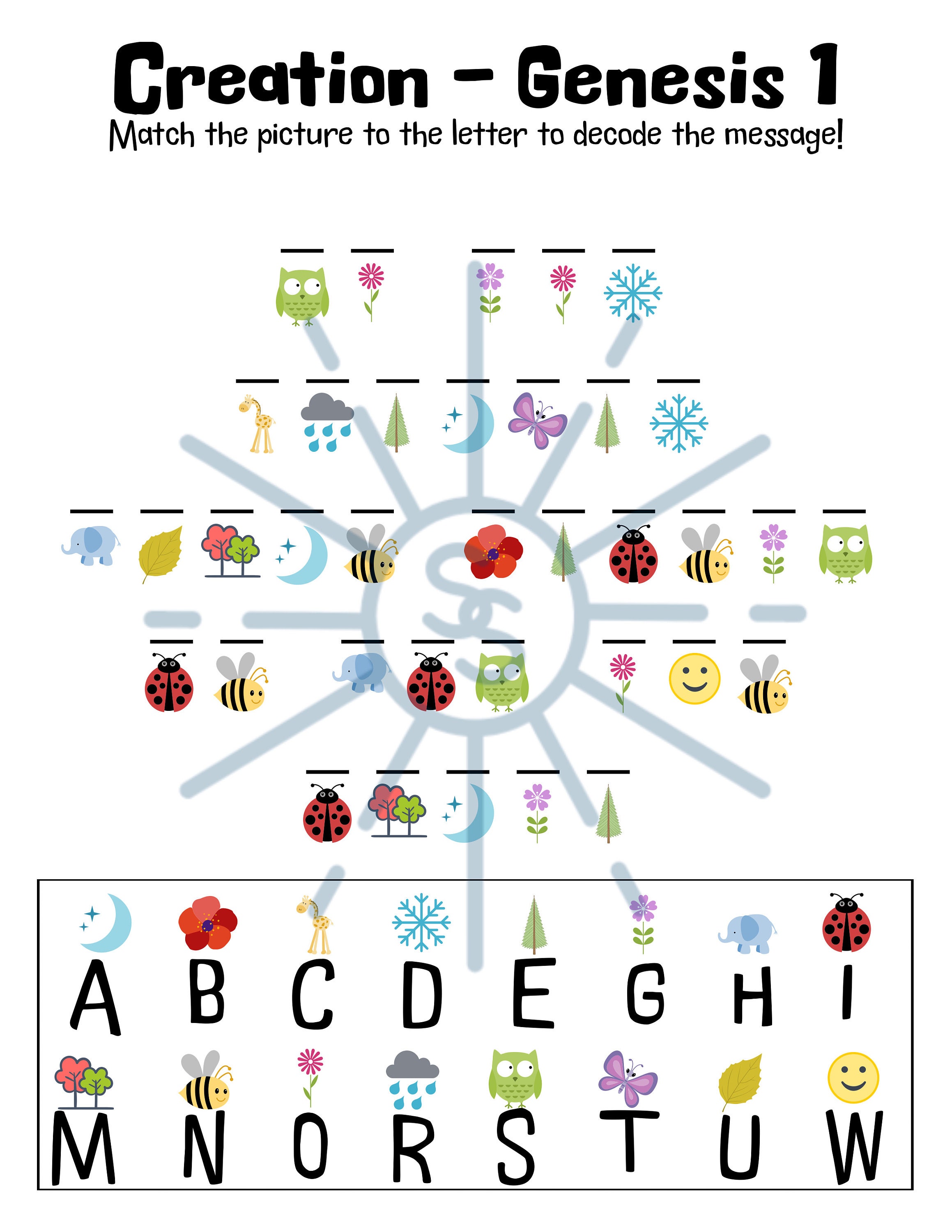 Creation Genesis 1 Decoder Activity Sheet - Etsy