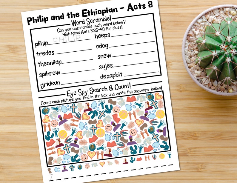 Philip and the Ethiopian Word Scramble and Eye Spy - Etsy