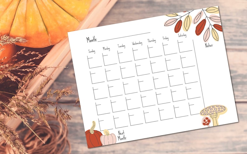 Printable Blank Autumn Calendar - Etsy