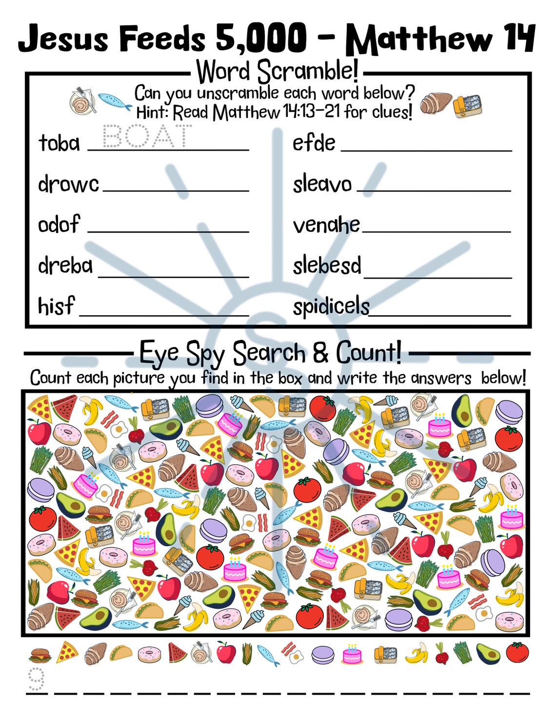 Jesus Feeds the 5000 Word Scramble and Eye Spy - Etsy