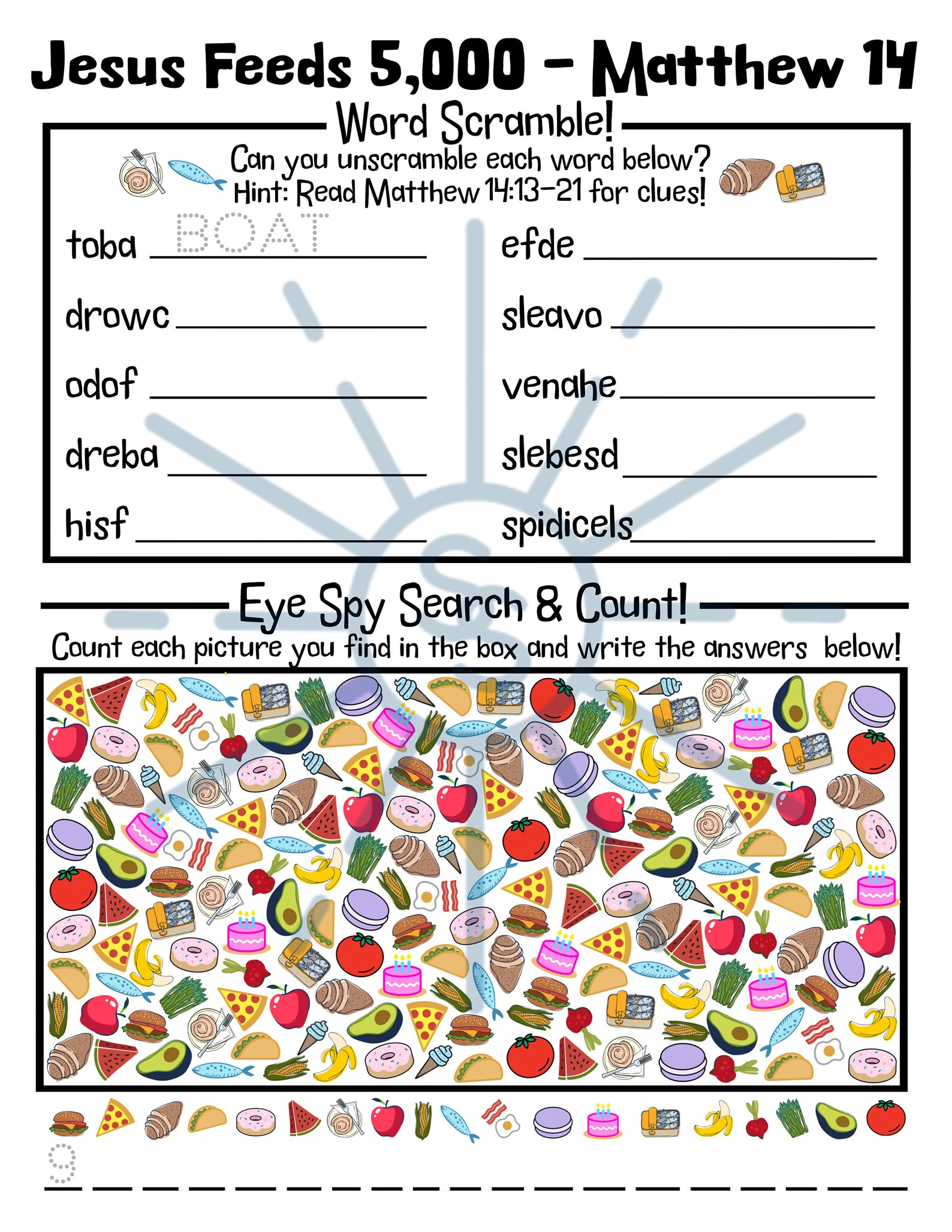 Jesus Feeds the 5000 Word Scramble and Eye Spy - Etsy