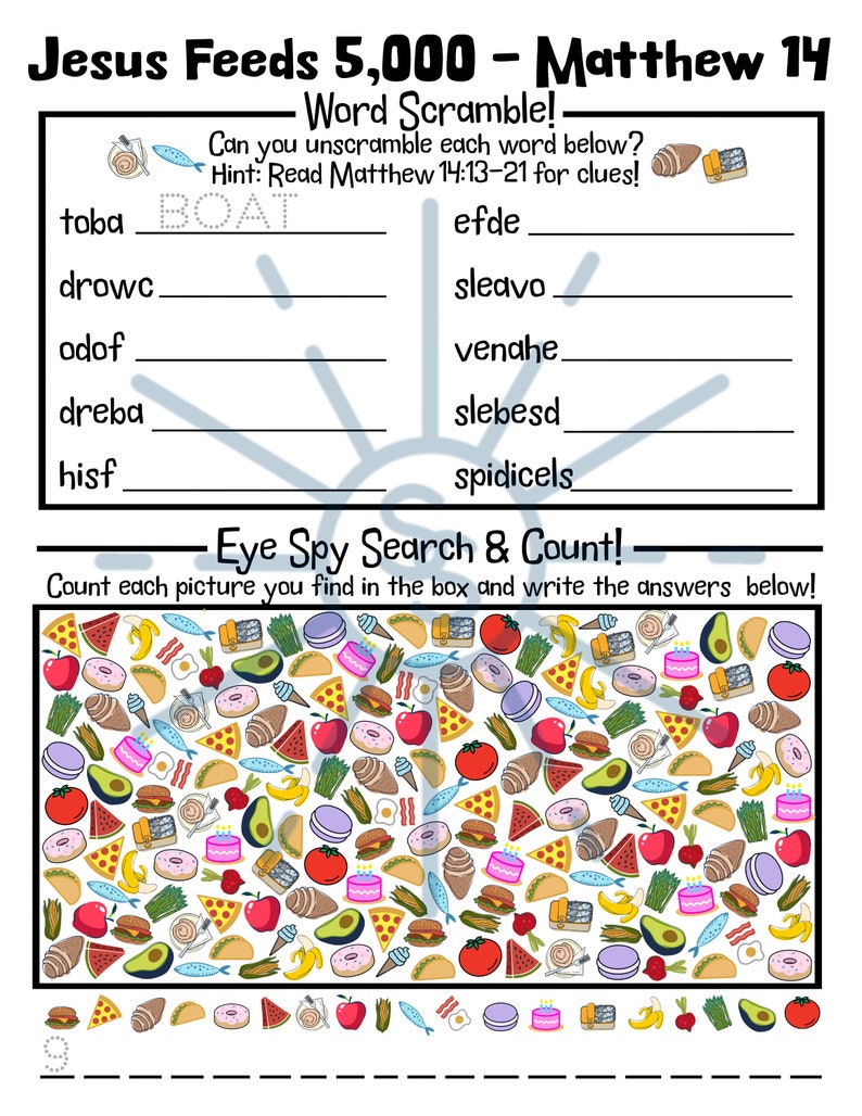 Jesus Feeds the 5000 Word Scramble and Eye Spy - Etsy