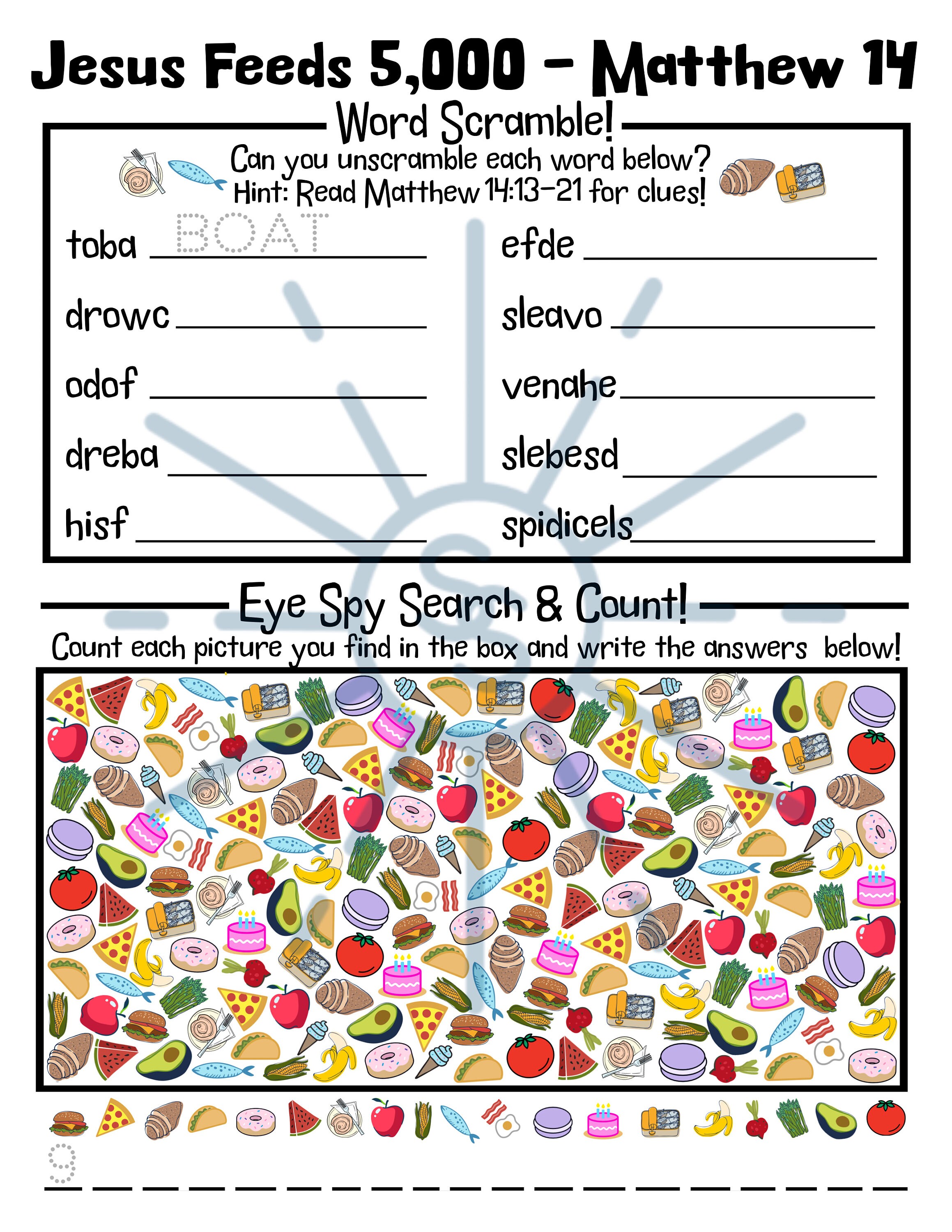 Jesus Feeds the 5000 Word Scramble and Eye Spy - Etsy