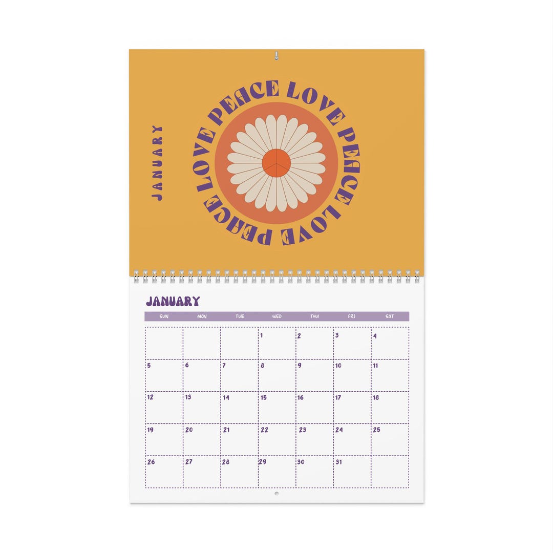 Retro Good Vibes 2025 Wall Calendar Peace Love Design, Bohemian Decor ...