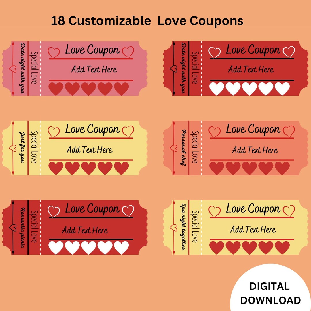 18 Customizable Love Coupon, Printable Love Coupon, Editable Canva ...