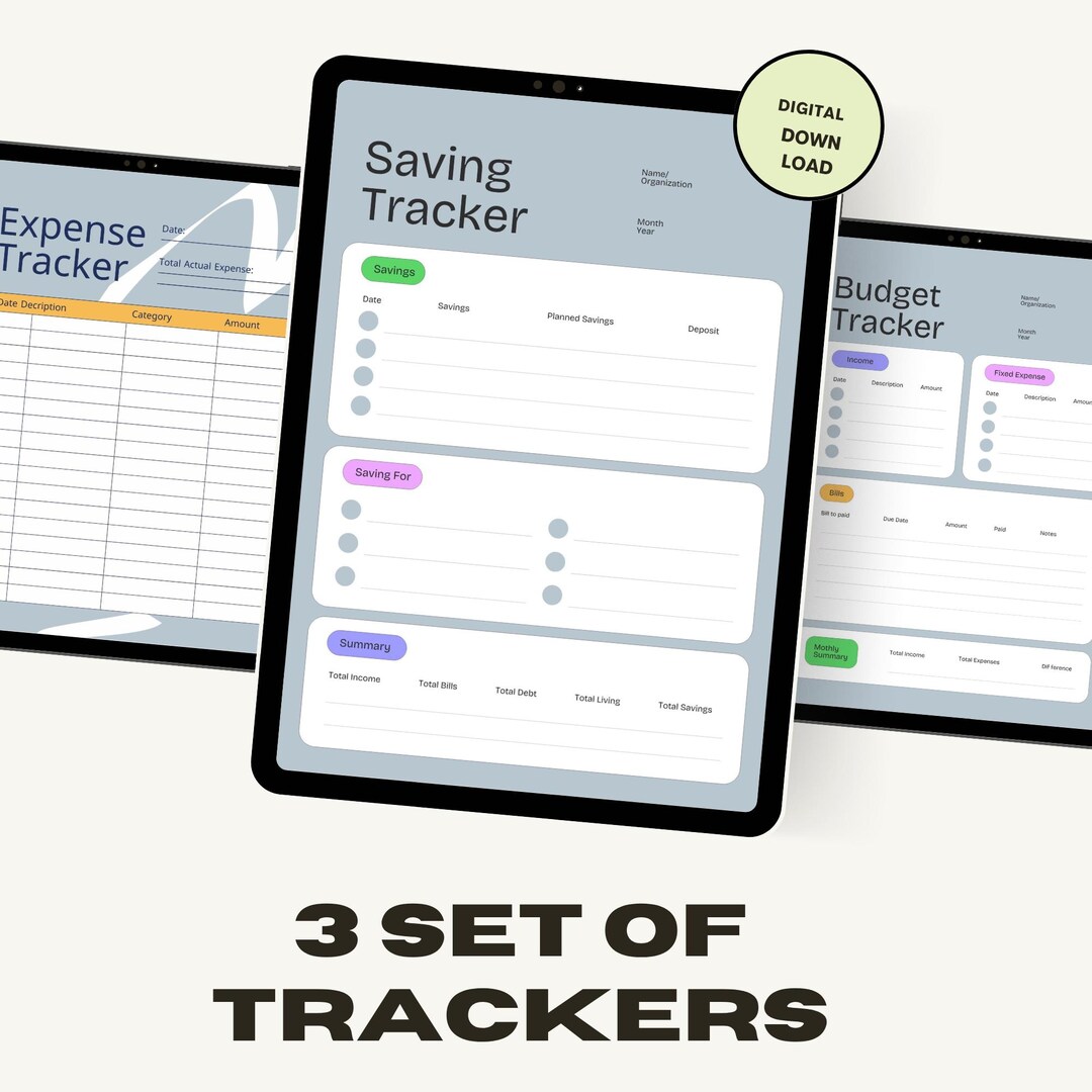 3 Sets of Trackers, Expense Tracker Printable, Saving Tracker, Budget ...