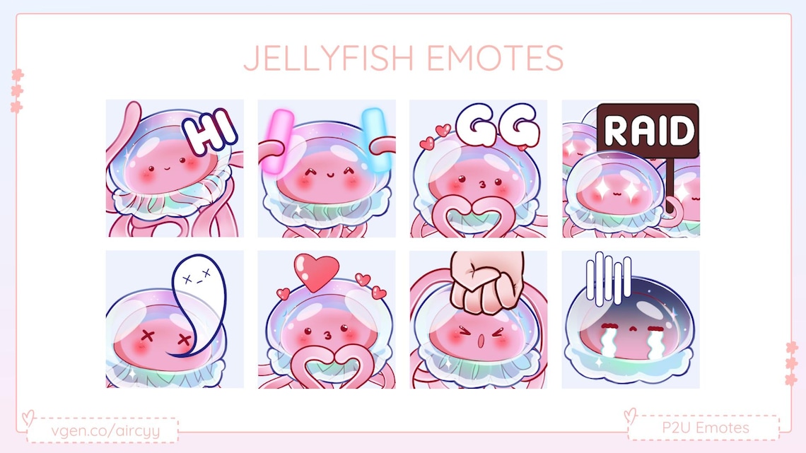 JELLYFISH EMOTES (8) / Twitch / Discord / Youtube / Streaming / Cute ...
