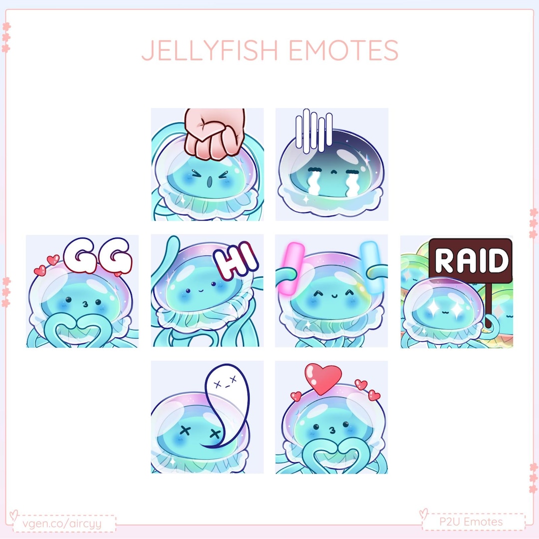 Jellyfish Emotes: Kawaii Chibi Streamer Pack (8) - 3 Colors! - Etsy