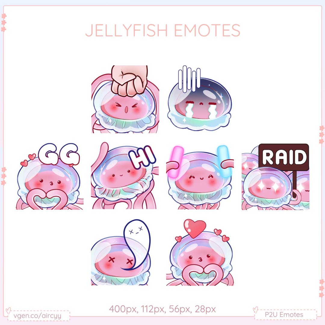 JELLYFISH EMOTES (8) / Twitch / Discord / Youtube / Streaming / Cute ...