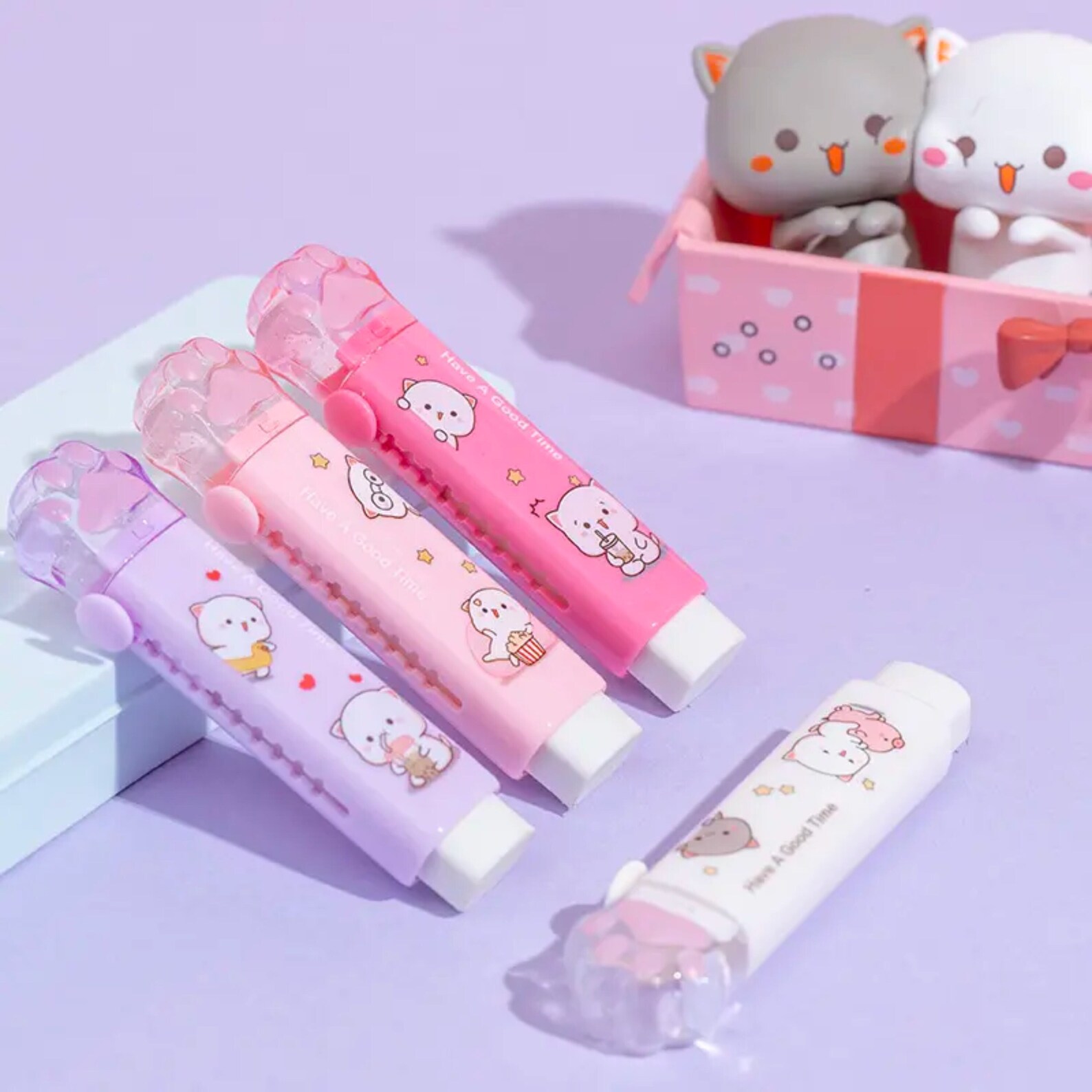 Kawaii Cat Paw Retractable Erasers, Pink Rubber Erasers, Back to School ...