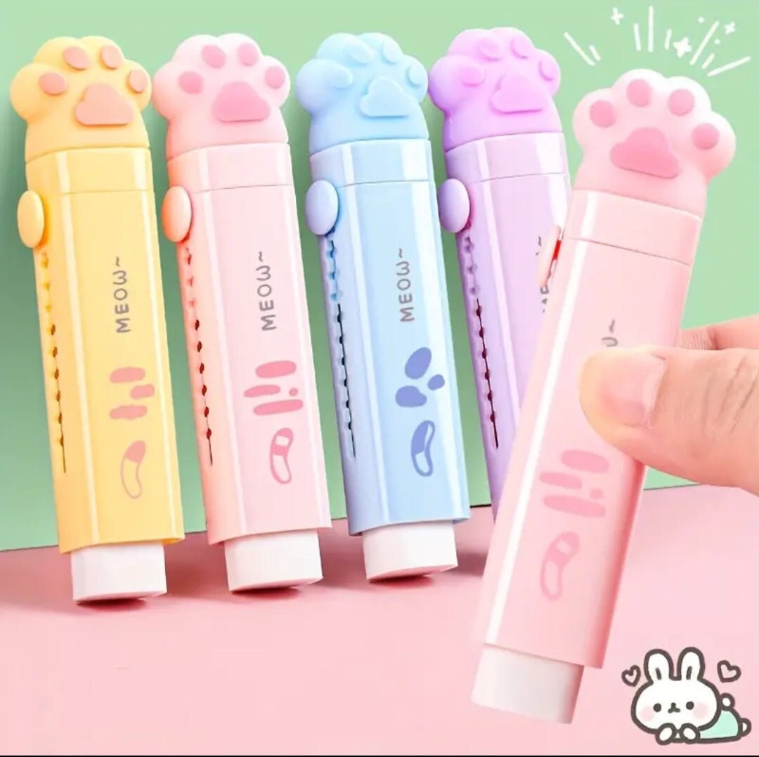 Kawaii Cat Paw Retractable Erasers, Rubber Erasers, Back to School ...