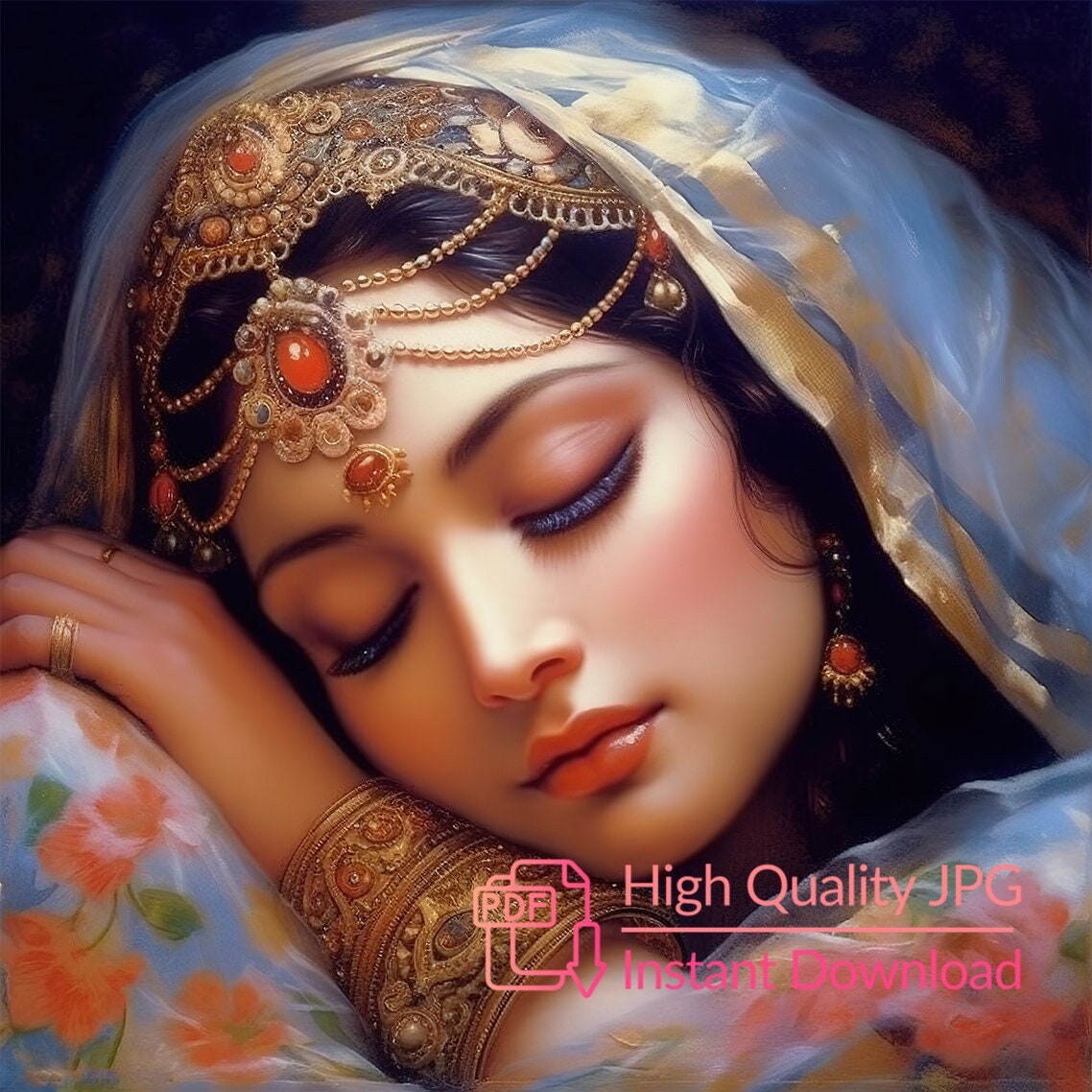 Radharani Sleeping, Digital AI Art for Download, High Resolution, Wall ...