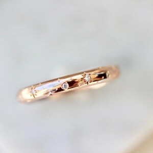 10K Gold Unique Moissanite Flush Set Celestial Wedding Band for Her ...