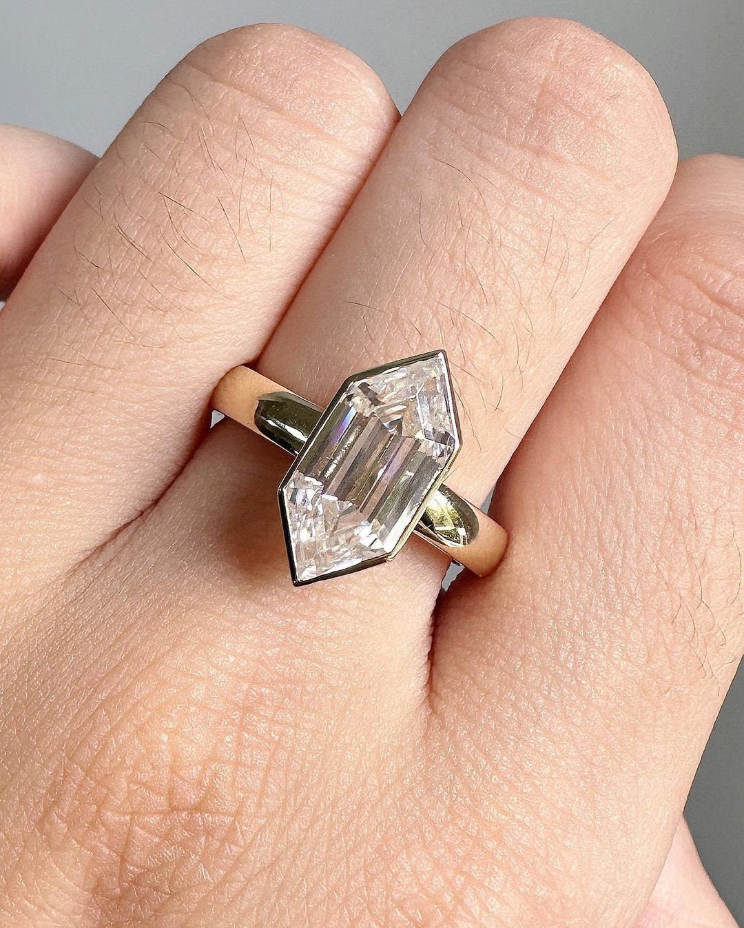 Classic Dutch Marquise Cut Moissanite Engagement Ring, Solitaire Bezel ...