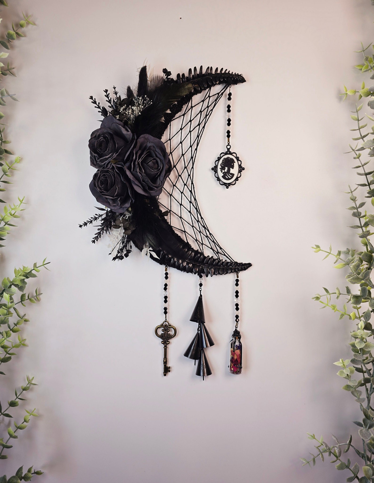 Crescent Moon Wreath, Witch Bells, Protection Wreath, Moon Decor, Witch ...