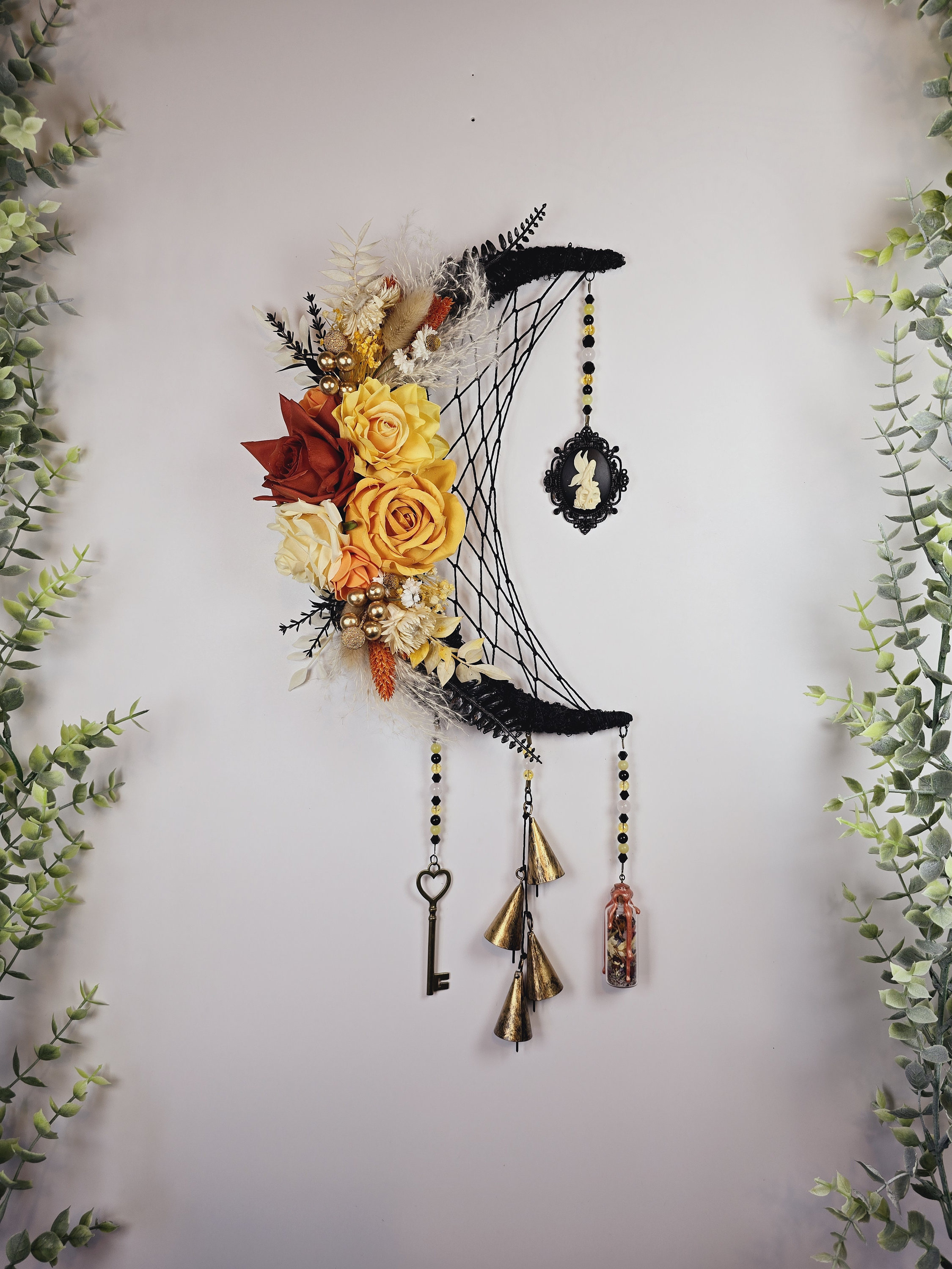 Crescent Moon Wreath, Witch Bells, Protection Wreath, Gothic Decor ...