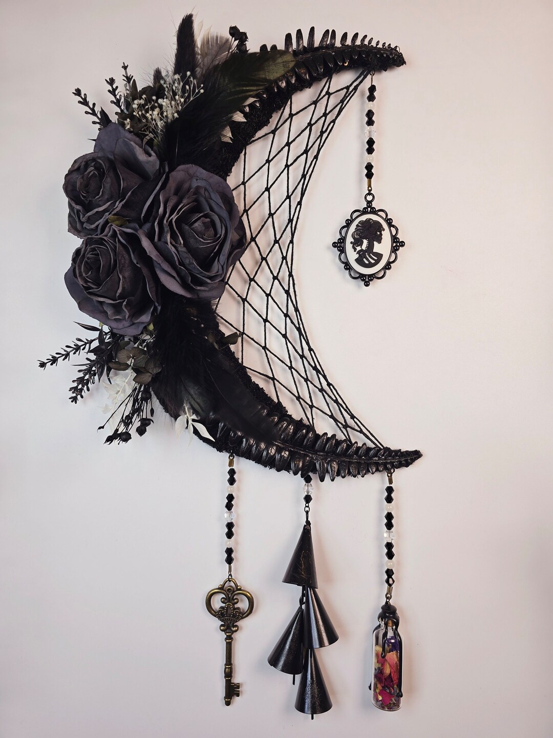 Crescent Moon Wreath, Witch Bells, Protection Wreath, Moon Decor, Witch ...