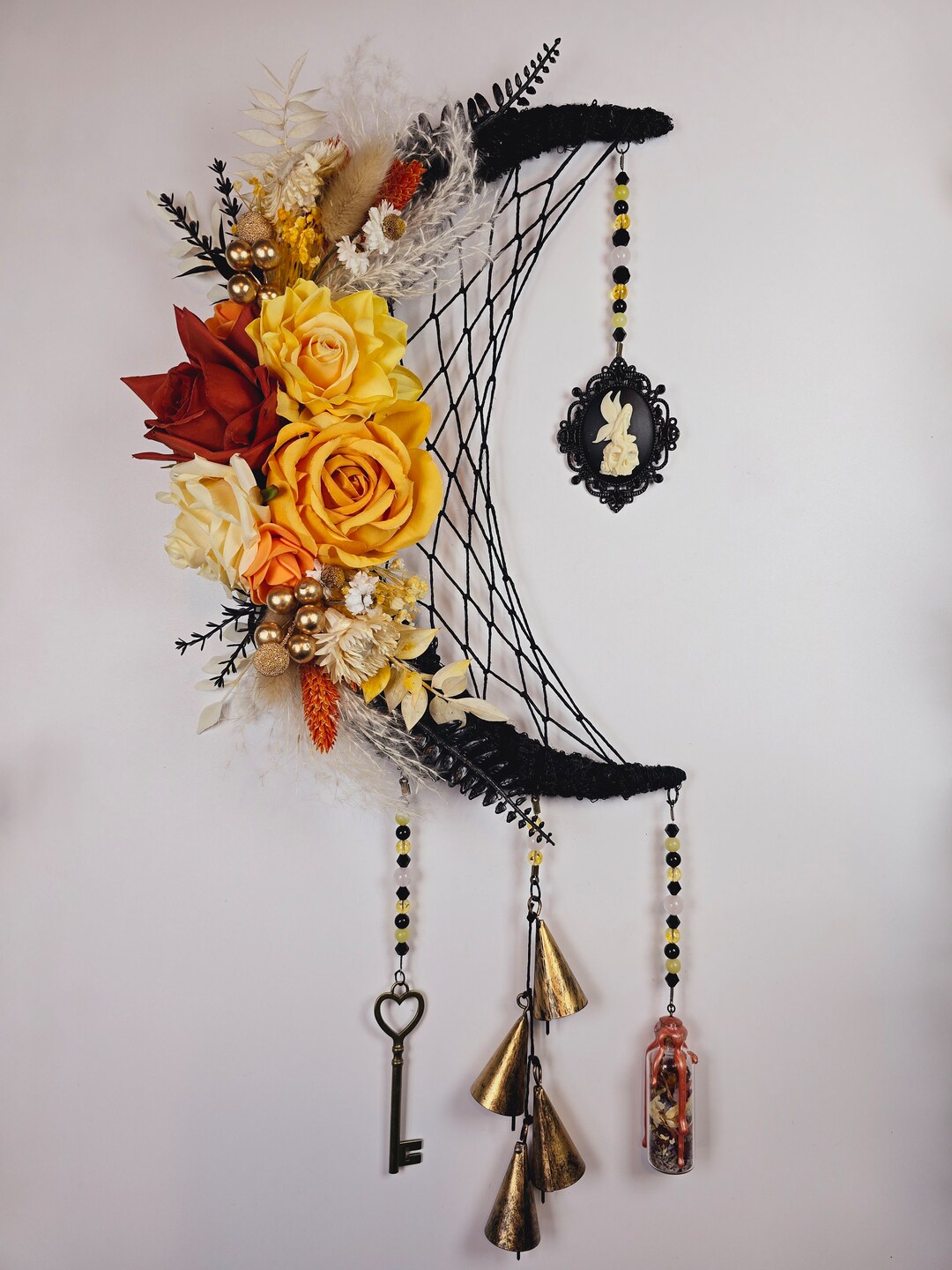 Crescent Moon Wreath, Witch Bells, Protection Wreath, Gothic Decor ...