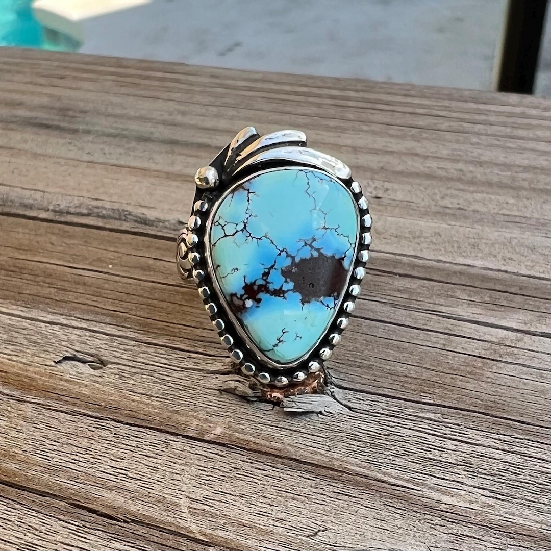 Golden Hill Turquoise Pear Stone Sterling Silver Ring Size 7 Statement ...