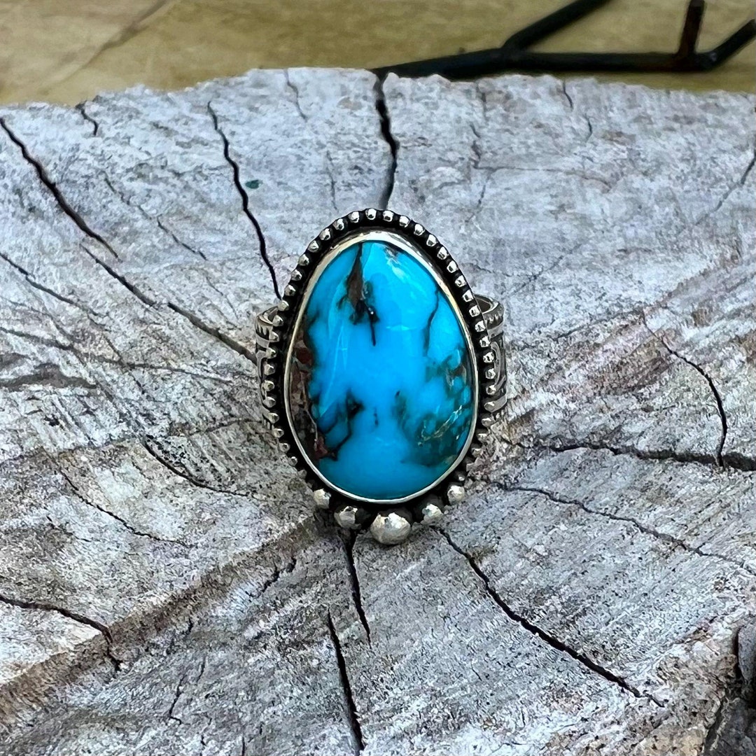 Rare Bisbee Blue Turquoise Sterling Silver Ring Size 8 Handmade ...
