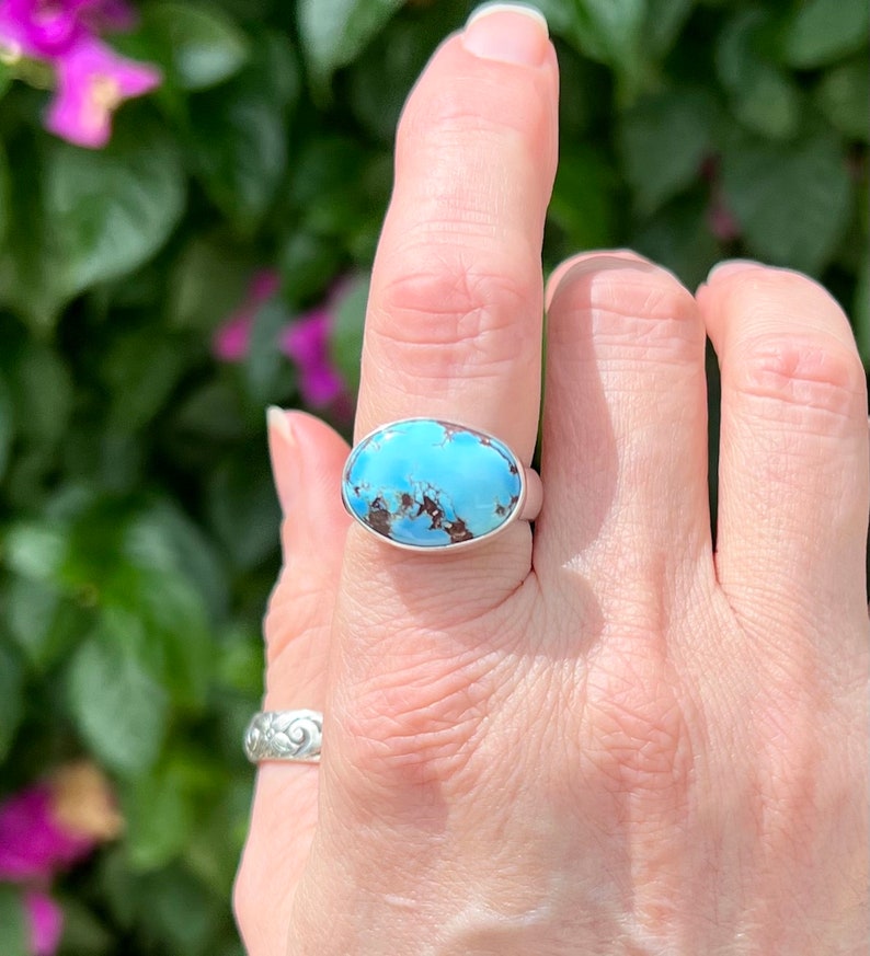 Golden Hill Turquoise Sideways Oval Sterling Silver Ring Size 8.5 ...