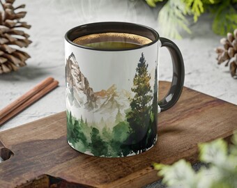 Watercolor Mountain Mug Evergreen Nature Lover Outdoors Mountain Range ...