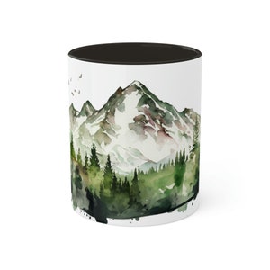 Watercolor Mountain Mug Evergreen Nature Lover Outdoors Mountain Range ...