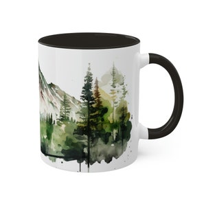 Watercolor Mountain Mug Evergreen Nature Lover Outdoors Mountain Range ...