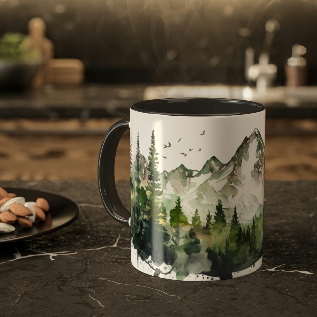 Watercolor Mountain Mug Evergreen Nature Lover Outdoors Mountain Range ...
