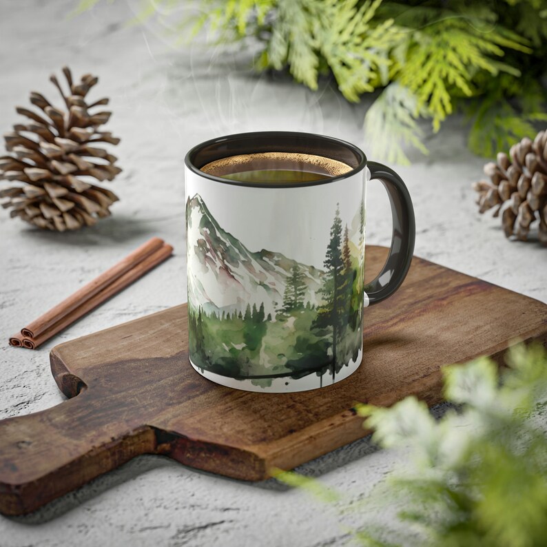 Watercolor Mountain Mug Evergreen Nature Lover Outdoors - Etsy