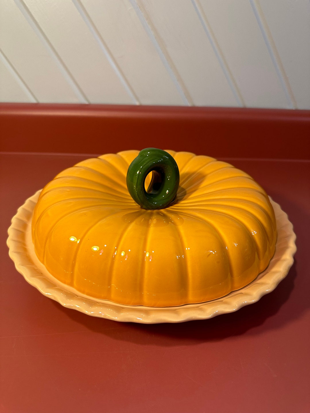 Vintage Pumpkin Pie Recipe Plate With Pumpkin Shaped Lid - Etsy