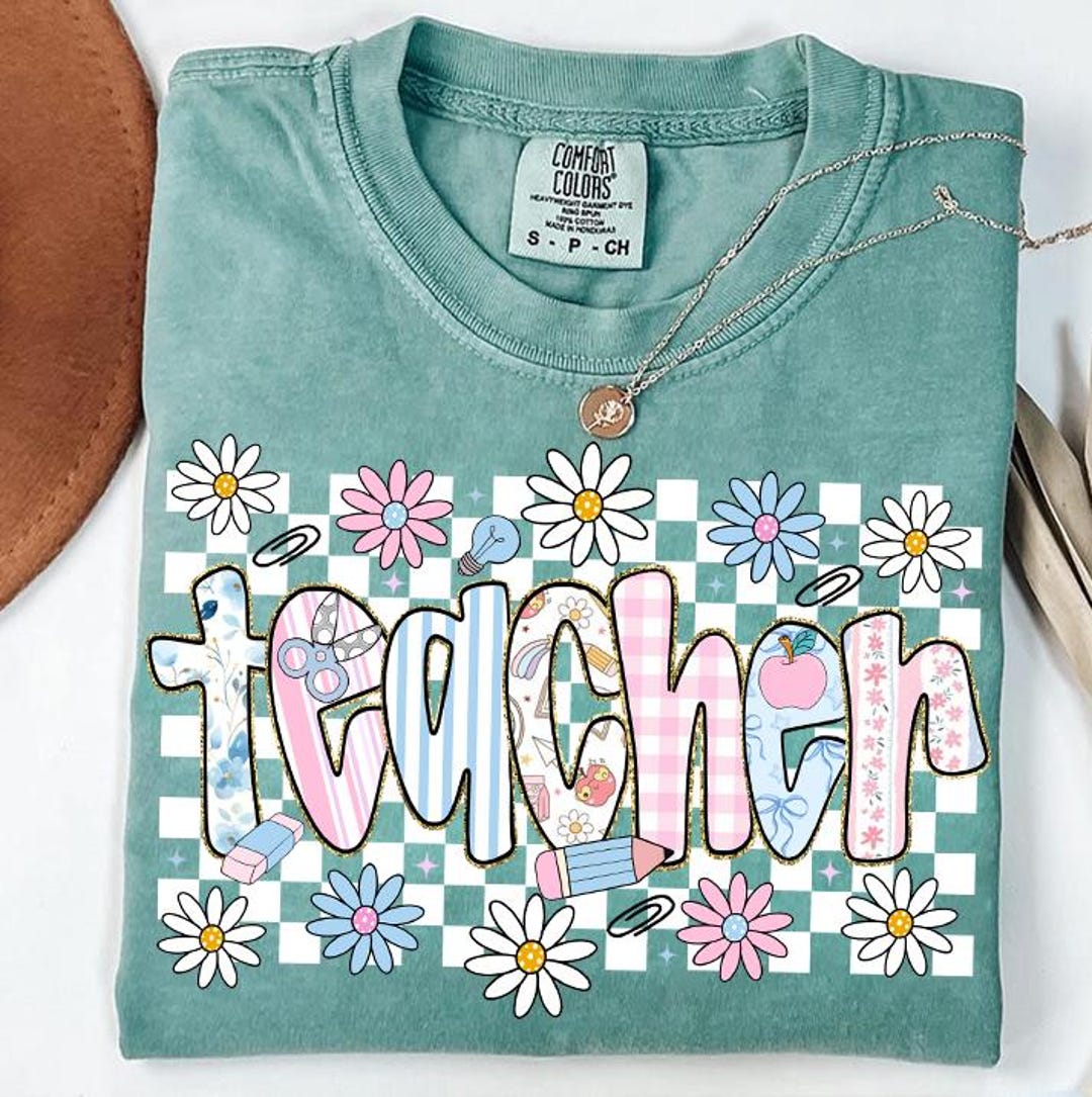 Retro Teacher Floral Checkered PNG, Preppy Floral Teacher Shirt ...