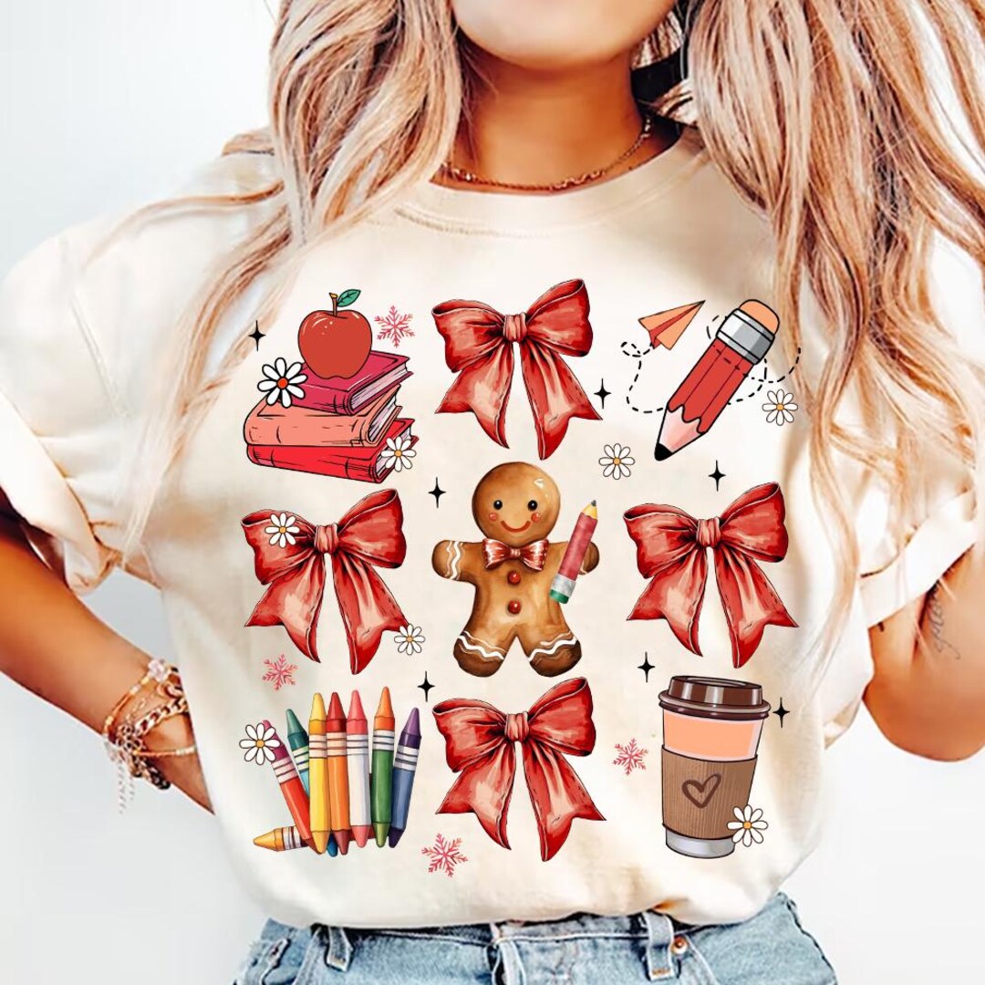 Coquette Christmas Teacher Png, Teacher Christmas Gingerbread Png, Cute ...