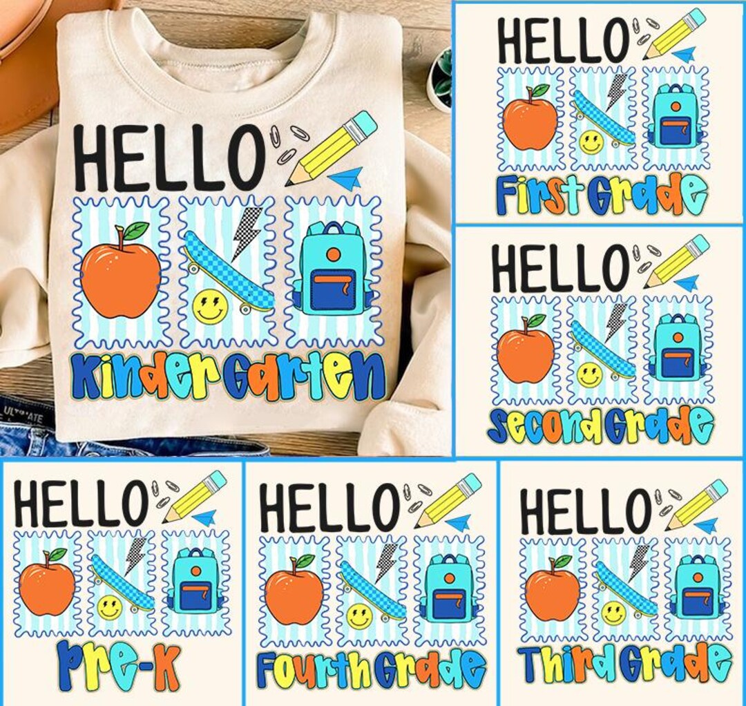 Preppy Back to School for Boys PNG Bundle, Hello Kindergarten Pre-k 1st ...