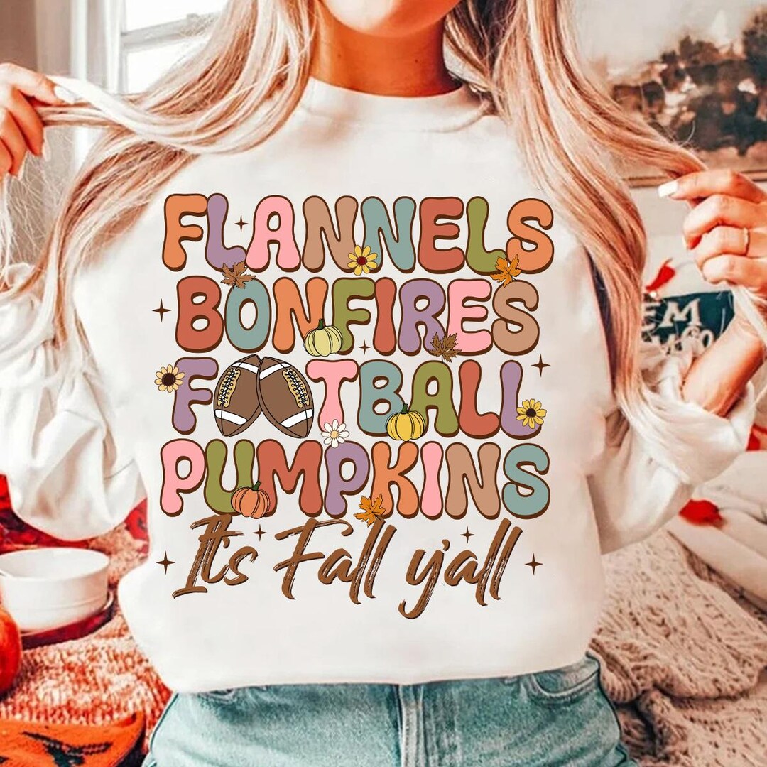 It's Fall Y'all PNG, Flannels Bonfires Football Pumpkins Png, Retro ...