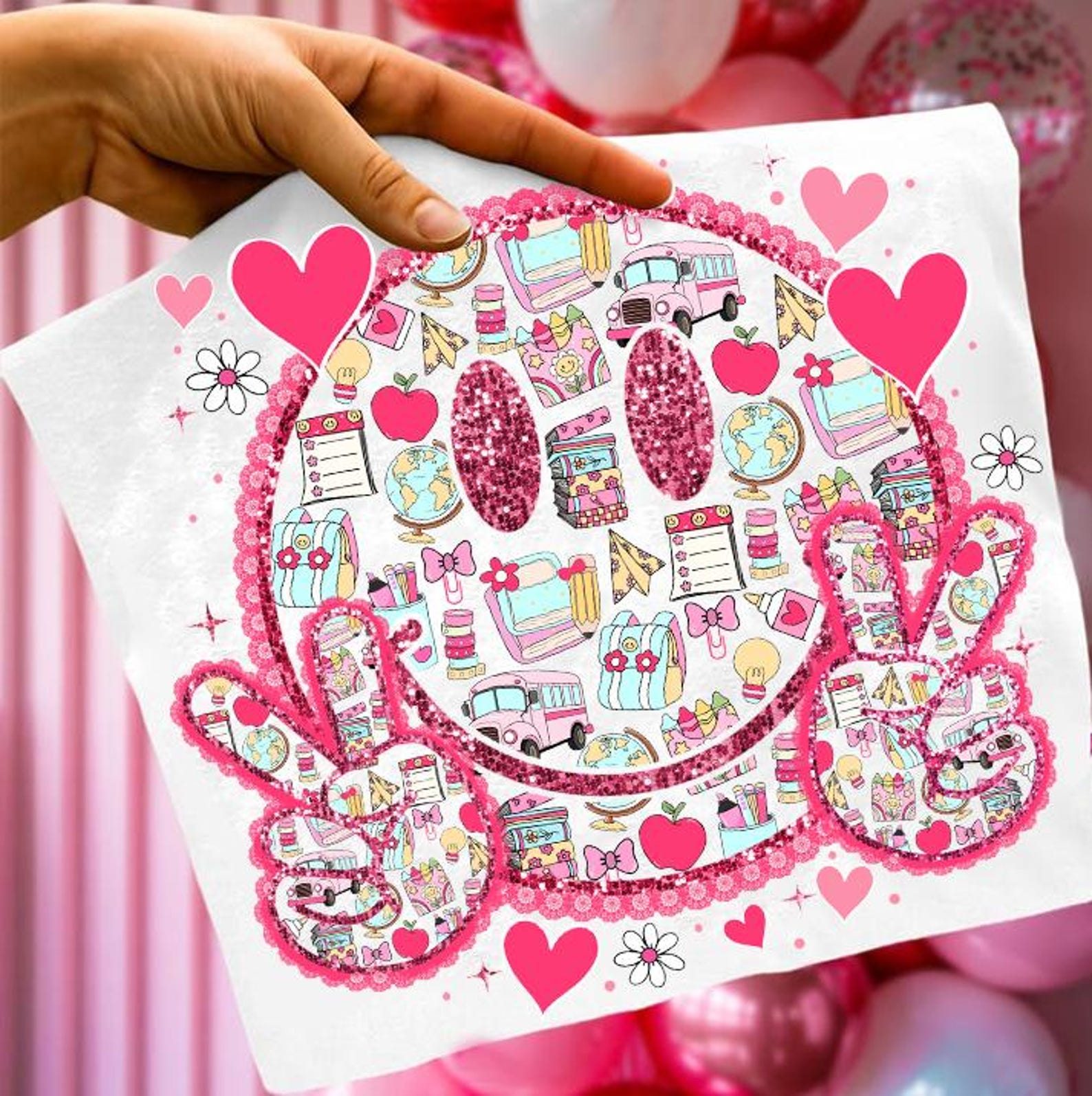 Preppy 100 Days of School Smiley Face PNG, Coquette Teacher Pencil Bow ...