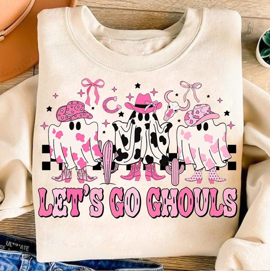 Lets Go Ghouls Png, Spooky Season Png, Pink Cowboy Ghost Png, Halloween ...