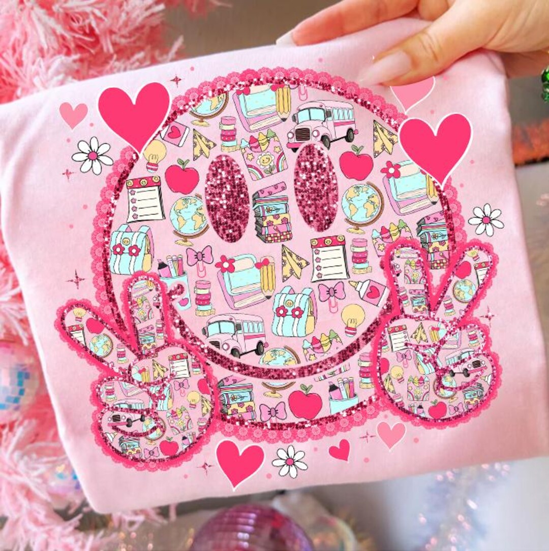 Preppy 100 Days of School Smiley Face PNG, Coquette Teacher Pencil Bow ...