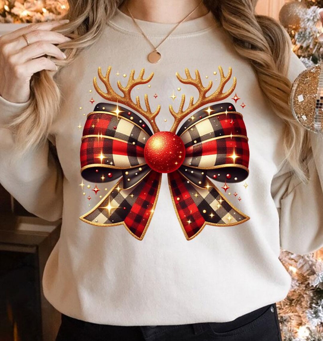 Christmas Coquette Bow Png, Coquette Christmas Glitter Png, Reindeer ...