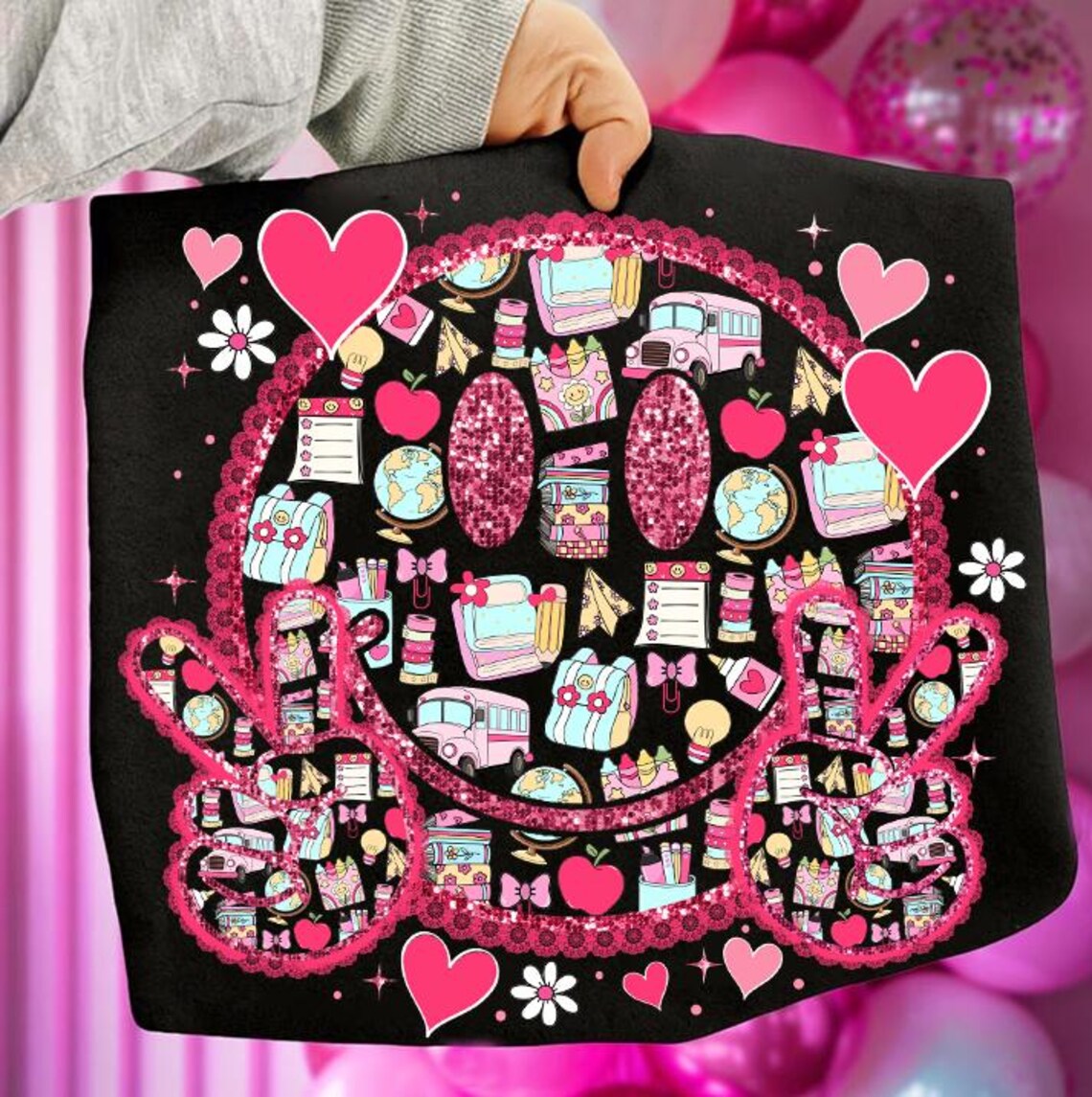 Preppy 100 Days of School Smiley Face PNG, Coquette Teacher Pencil Bow ...