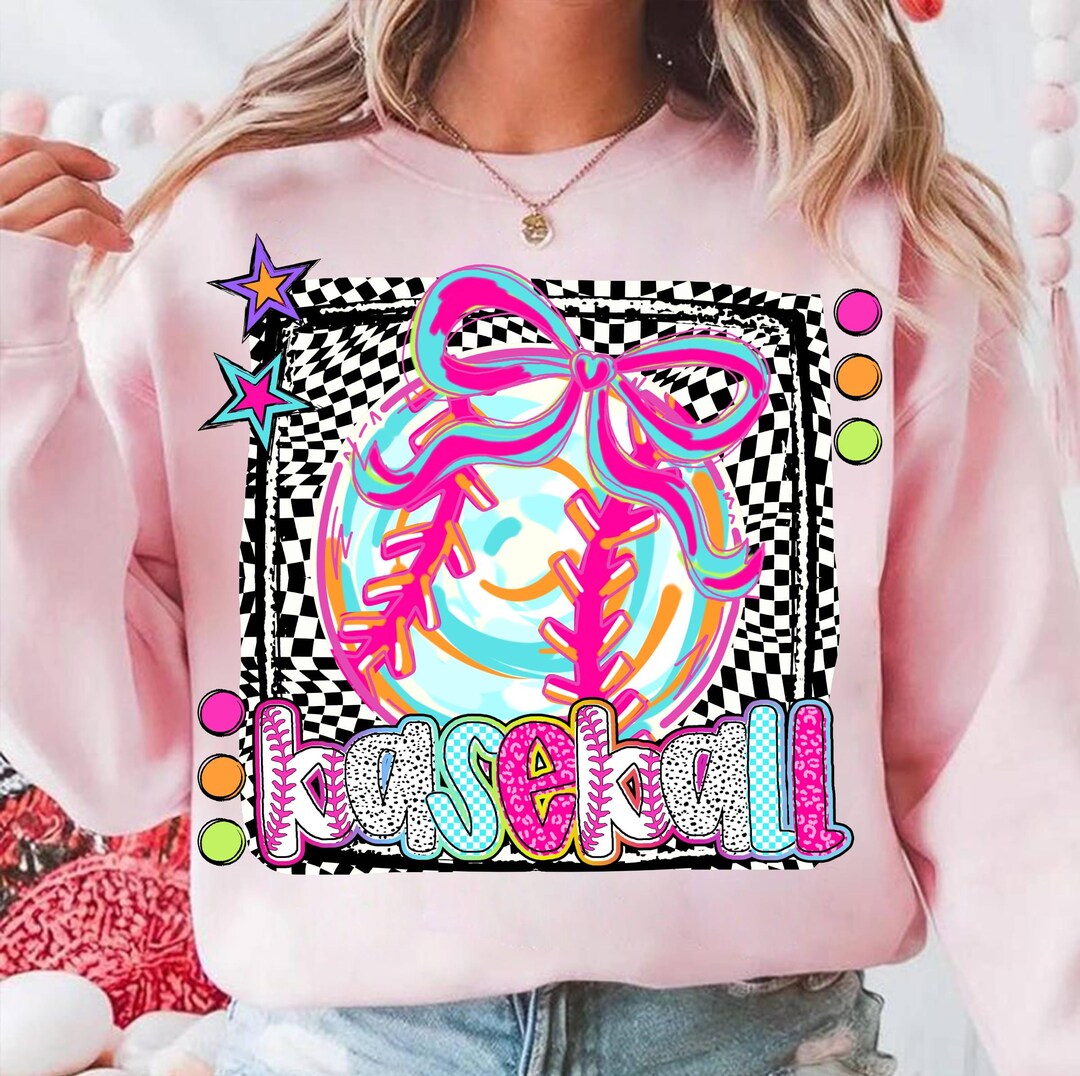 Preppy Baseball Game Day Coquette Png, Brushstroke Baseball Checkered ...