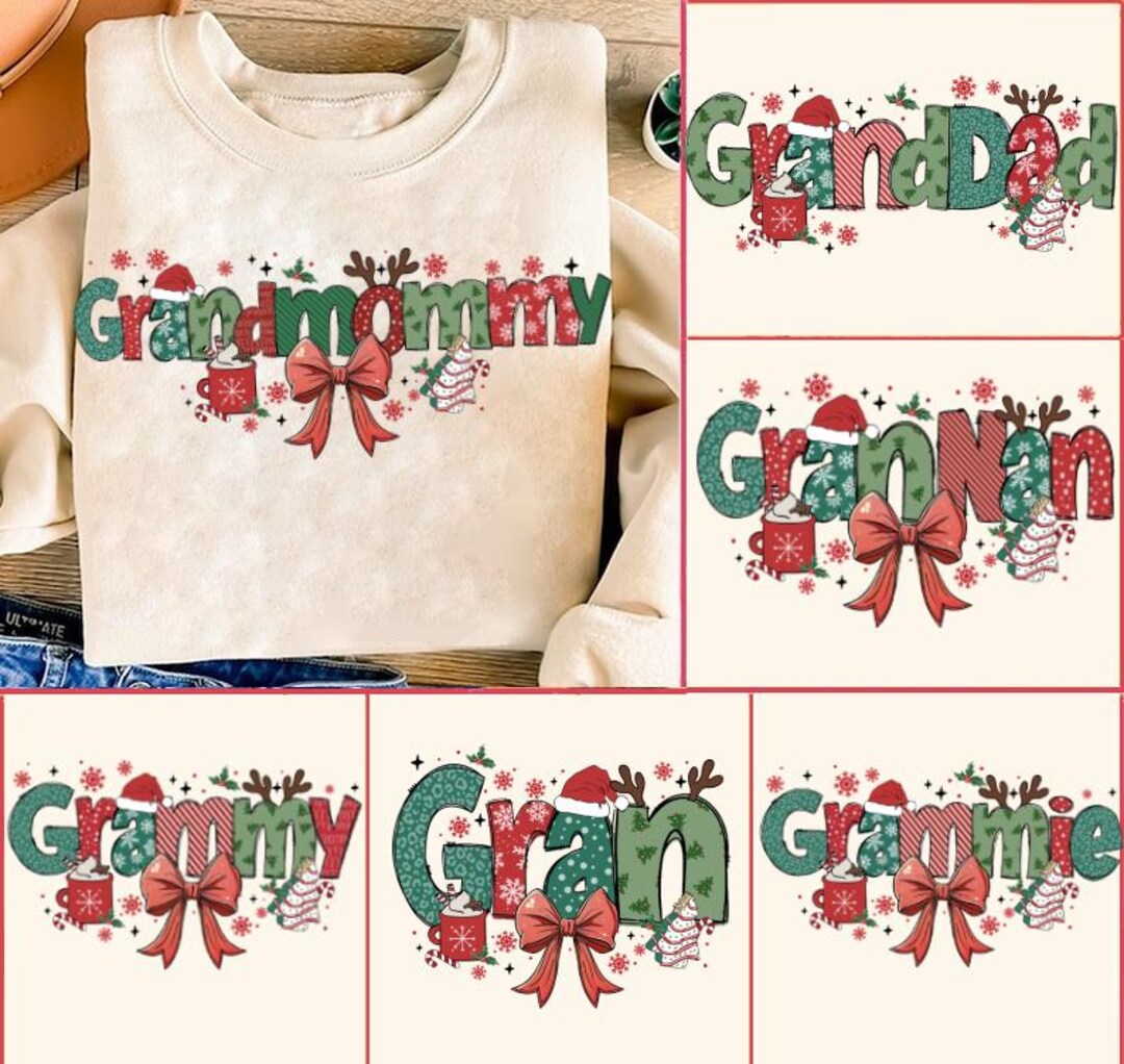 Christmas Grammy, Granddad Grandmommy Coquette Png Bundle, Christmas ...